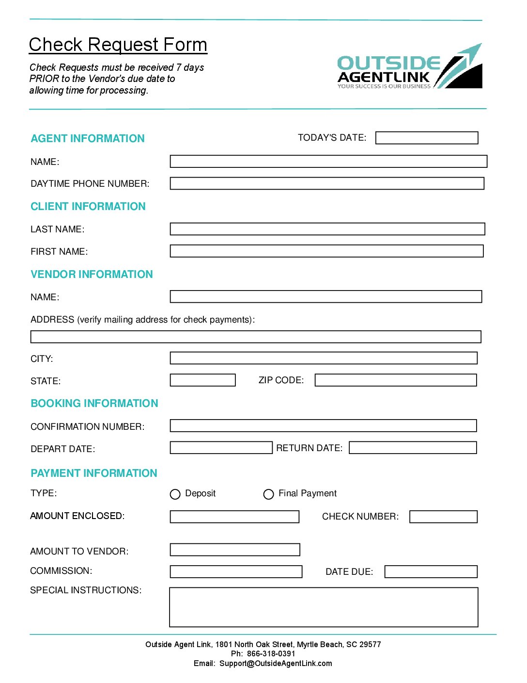 Outside Agent Link Check Request Form - OAL Travel Network